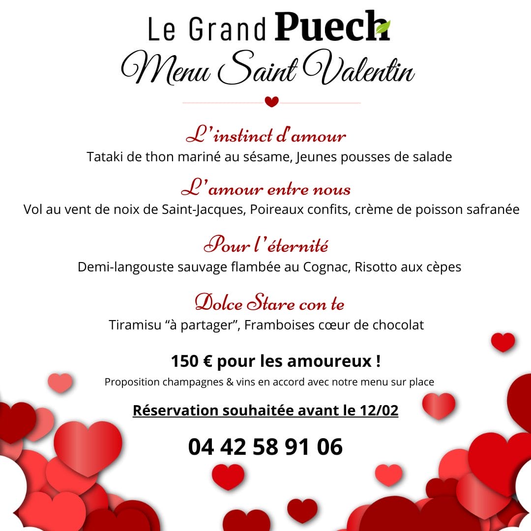 Menu Saint Valentin – Le Grand Puech – Hôtel Restaurant à Mimet